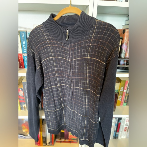 Perry Ellis | Sweaters | Perry Ellis Zip Up Grid Design Navy Blue ...